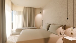 Quarto casal luxo, vista para o mar | Escrivaninha, cortinas blackout, ferros/tábuas de passar roupa