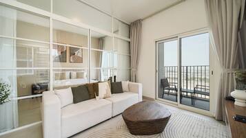 Apartamento Exclusivo, varanda, Vista para a cidade | Sala | Smart TV