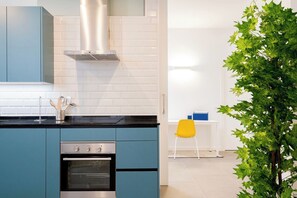 Apartamento, 1 quarto | Cozinha privada | Um frigorífico, um micro-ondas, um forno, uma placa de cozinha