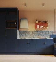 Apartamento Comfort, 2 quartos, Vista para a cidade | Cozinha privada | Um frigorífico, um micro-ondas, uma placa de cozinha, uma torradeira