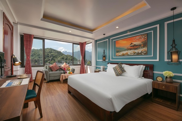 Quarto Duplo Júnior, vista para a montanha | Roupa de alta qualidade, camas de colchão viscoelástico, minibar