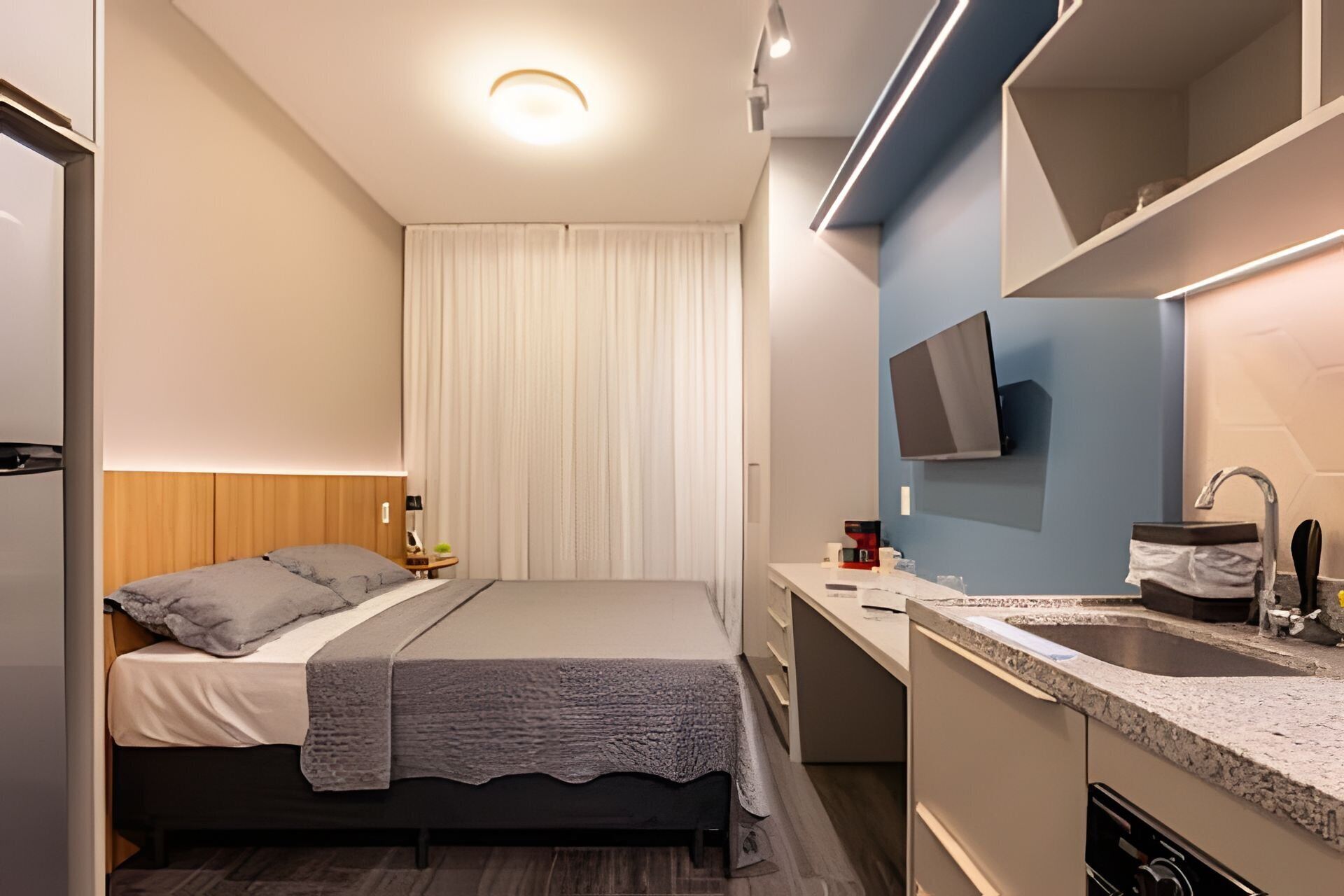 Estúdio Comfort | Cortinas/cortinados opacos, Wi-fi grátis, roupa de cama fornecida 