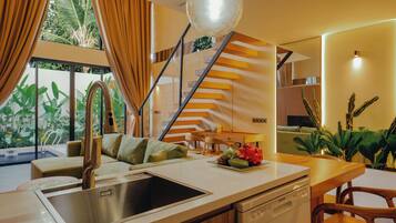 Vila, 1 cama Queen, vista para o jardim | Cozinha privada