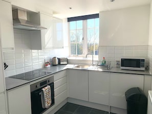 Apartamento | Cozinha privada | Um frigorífico/congelador grande, um micro-ondas, um forno