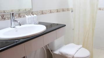 Artigos de higiene pessoal grátis, um secador de cabelo, um bidé