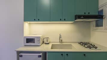 Estúdio, varanda, Vista para a cidade | Kitchenette privada | Minifrigorífico, um micro-ondas, uma placa de cozinha