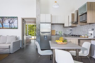 Apartamento superior, vista para a piscina | Área de estar | Smart TV 43 polegadas com canais digitais, Netflix