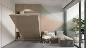 Roupa de alta qualidade, cofre no quarto, secretária