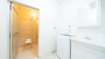 Um secador de cabelo, chinelos