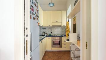 Apartamento, 2 quartos, varanda | Cozinha privada | Um frigorífico, um forno, uma placa de cozinha