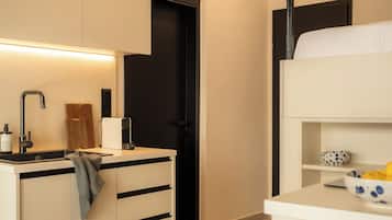 Estúdio, 1 cama queen-size e sofá-cama | Cortinas/cortinados opacos, quartos insonorizados