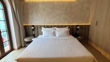 Quarto Duplo Deluxe, Vista para a cidade | Lençóis de algodão egípcio, roupa de alta qualidade