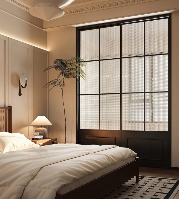 Apartamento Premier, Vista para a cidade | Roupa de alta qualidade, camas de colchão viscoelástico 