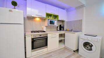 Apartamento de Luxo | Cozinha privada | Um frigorífico, um micro-ondas, uma placa de cozinha