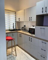 Apartamento Familiar, varanda, Vista para a cidade | Cozinha privada | Um frigorífico, um micro-ondas, um forno, uma placa de cozinha 