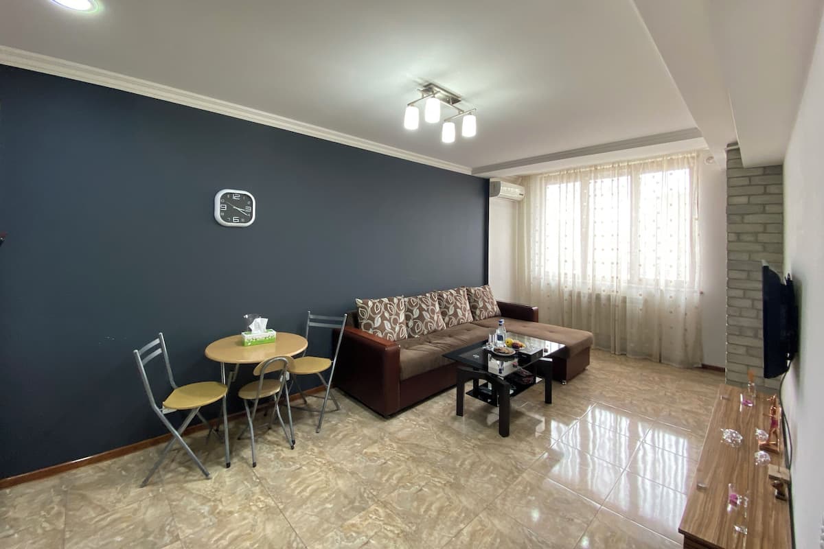 Apartamento Standard, Vista para a cidade | Sala de estar | Televisor de ecrã plano de 50 polegadas com canais por cabo