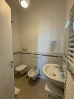 Chuveiro, produtos de toalete grátis, secador de cabelo 