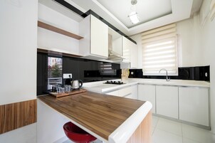 Apartamento Deluxe | Cozinha privada | Minifrigorífico, uma placa de cozinha 