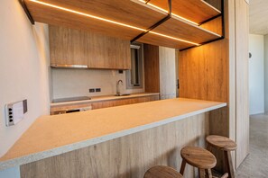 Apartamento, 2 quartos, terraço, vista para o mar | Cozinha privada | Um micro-ondas, uma placa de cozinha, uma máquina de café expresso 