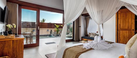 Villa, 1 quarto, piscina privativa, vista para o jardim | Secretária, secretária adequada para computadores portáteis