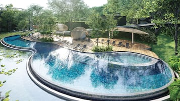 Piscina exterior, guarda-sóis, espreguiçadeiras