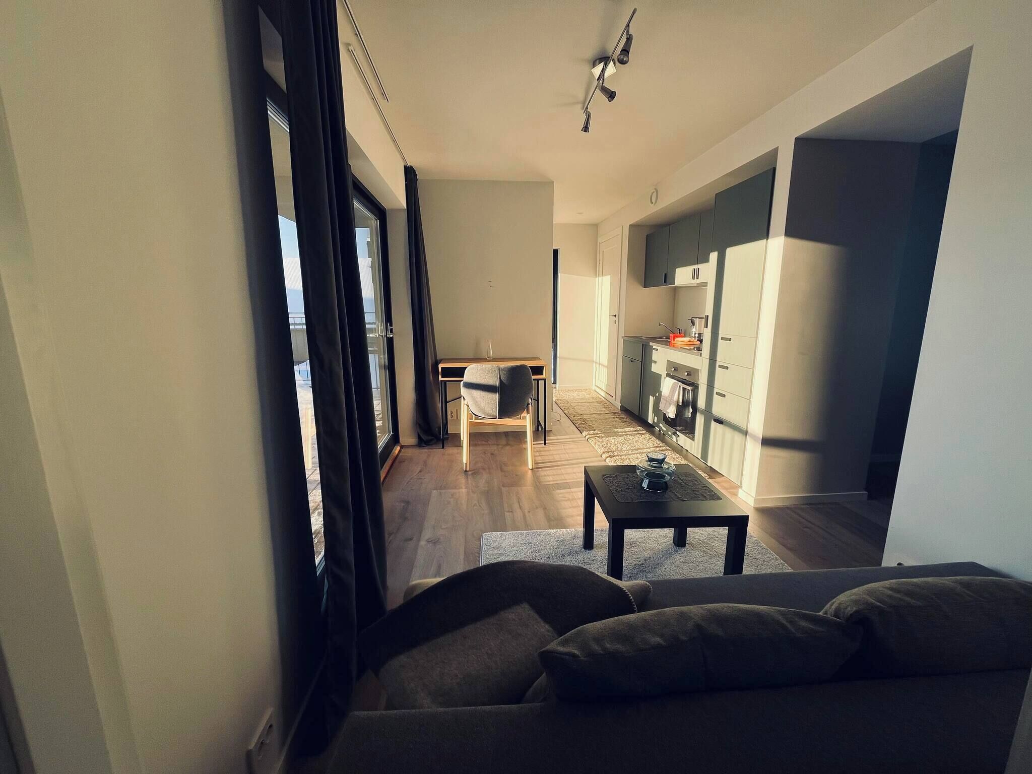 Apartamento, 1 quarto, varanda, vista para o jardim | Sala