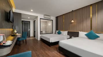 Roupas de cama premium, edredons de pluma, cofres nos quartos