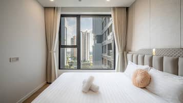 Suíte presidencial, 3 quartos, acesso ao Club Lounge, vista para a cidade | Roupas de cama de algodão egípcio, roupas de cama premium