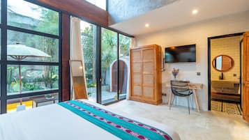 Villa Deluxe, 2 quartos, piscina privativa, vista para a piscina | Ferro/tábua de engomar, berços/camas para crianças, camas desdobráveis