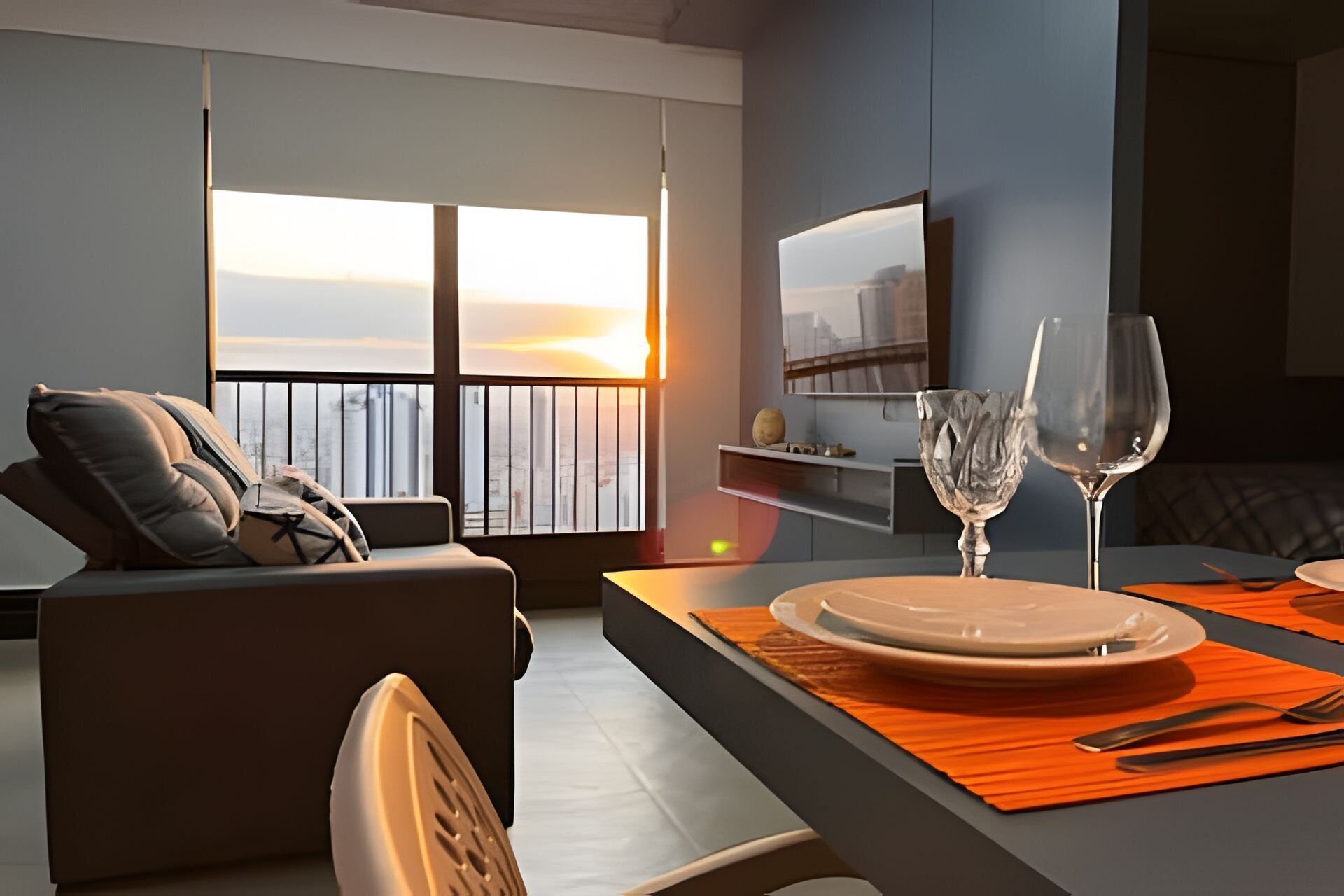 Apartamento conforto | Área de estar | Smart TV 40 polegadas com canais digitais, filmes pagos