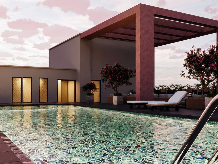 Piscina no piso superior