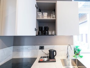 Suíte estúdio com design assinado | Cozinha privada | Máquina de café expresso, cafeteira/chaleira, chaleira elétrica