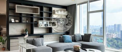 Apartamento Premier, 2 quartos, Vista para a cidade | Sala de estar