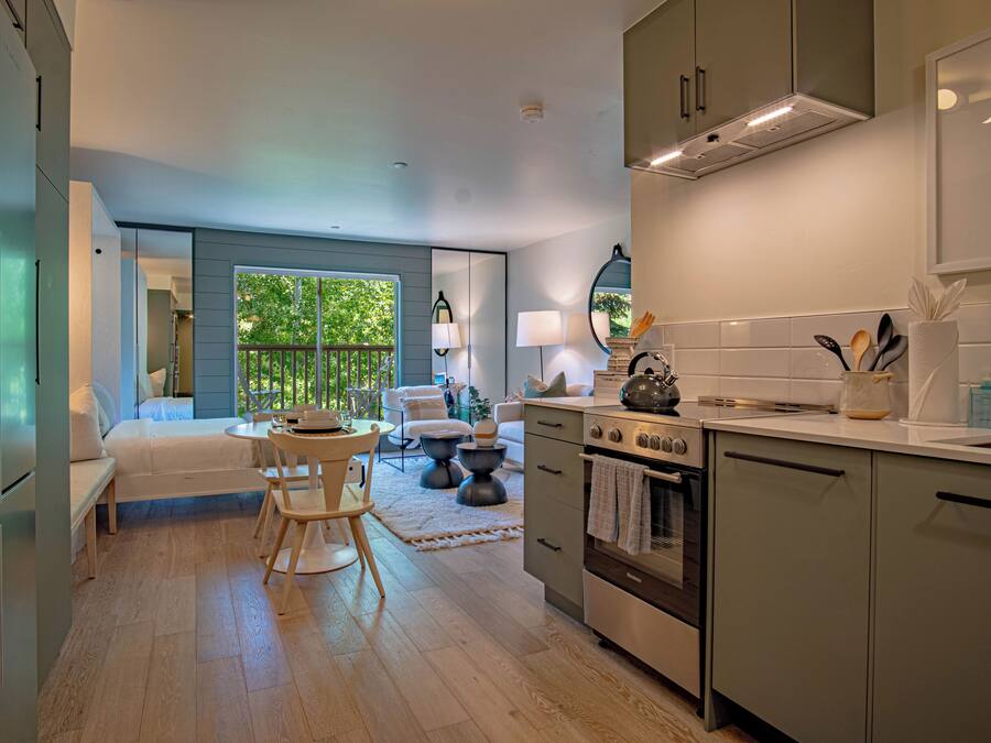 Apartamento em Condomínio Fechado, 1 cama queen-size, pátio, vista para a montanha (Angani Studio) | Interior