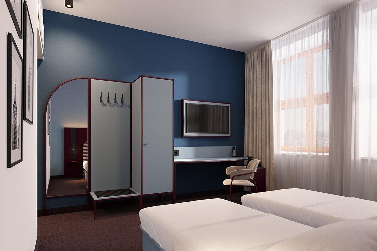 Quarto Twin Standard | Secretária, secretária adequada para computadores portáteis 