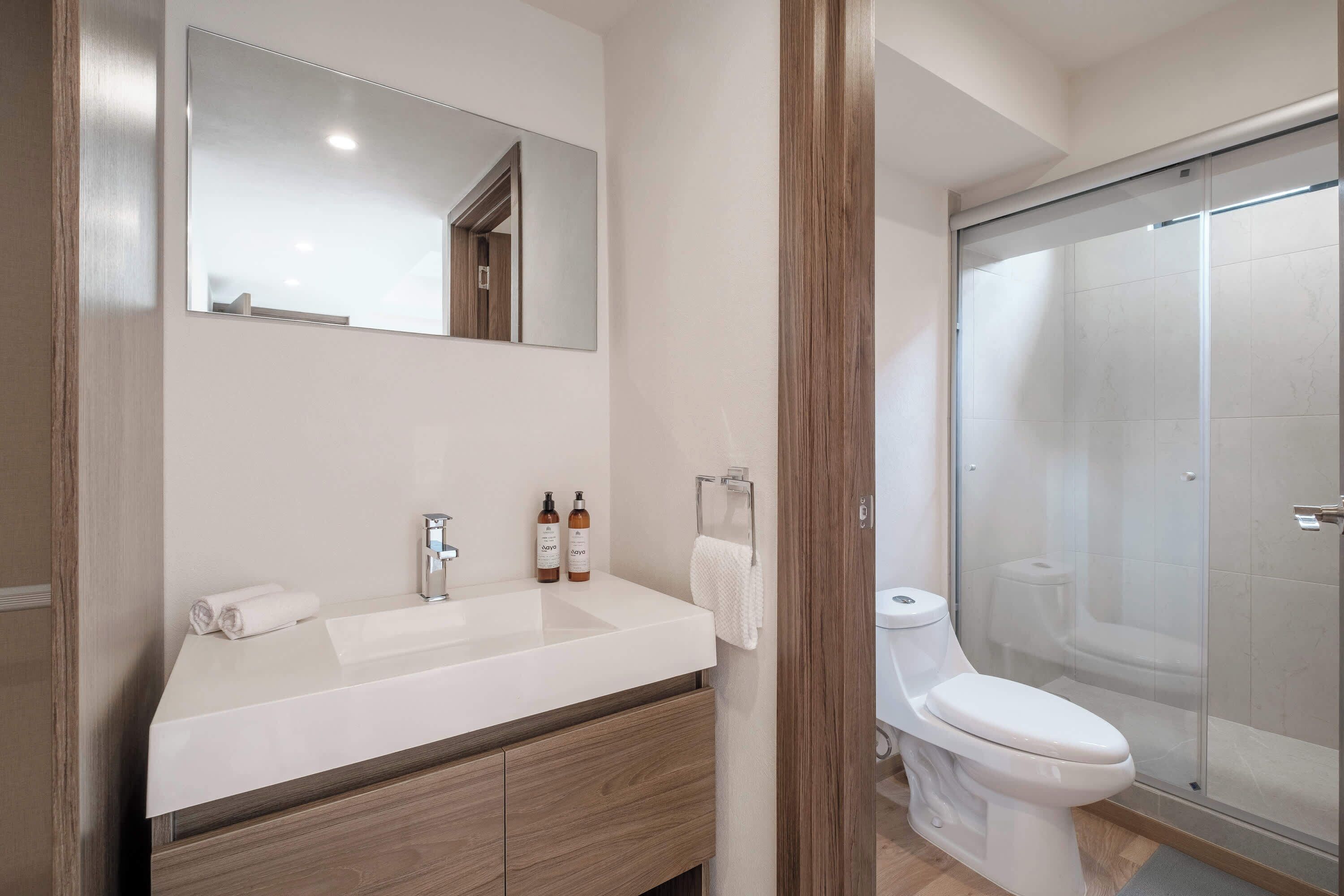 Apartamento, várias camas, varanda, Vista para a cidade (Rio Neva 38 - (01)) | Casa de banho | Toalhas fornecidas 