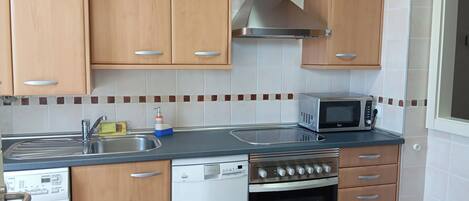 Apartamento Básico | Cozinha privada | Um frigorífico, um micro-ondas, uma placa de cozinha