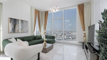 Apartamento de Luxo, varanda, vista para a piscina | Sala de estar