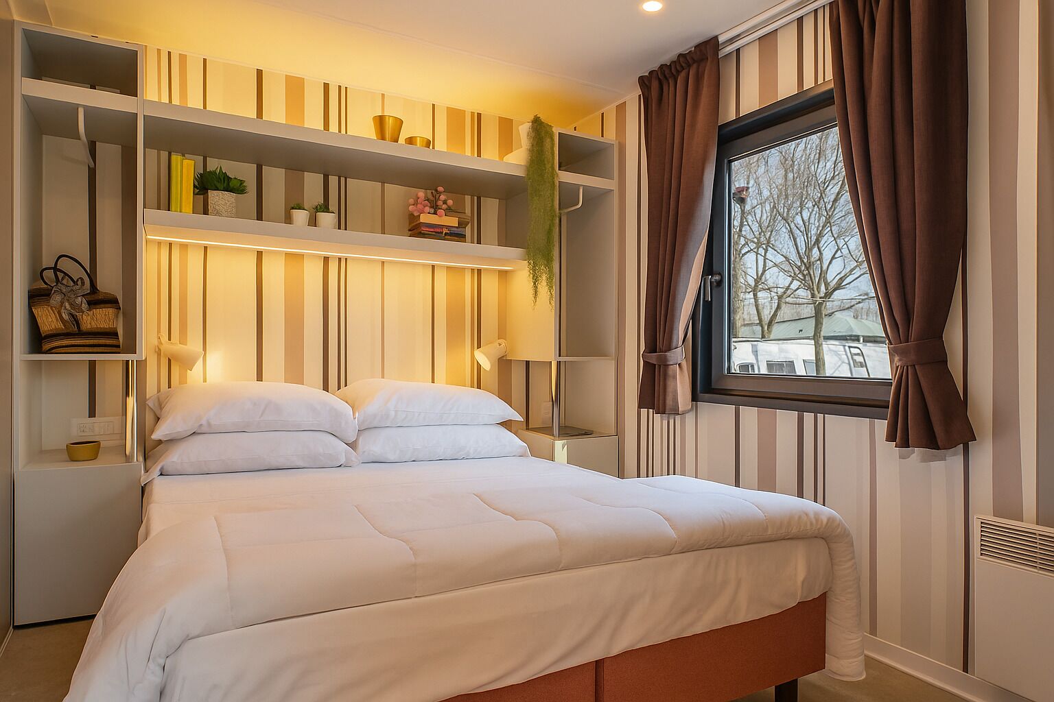 Trailer executivo | Frigobar, roupa de cama