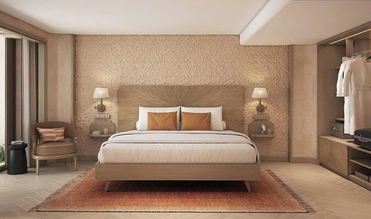 Quarto Premium | Roupa de alta qualidade, cofre no quarto, com mobília individualizada 