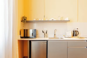 Apartamento, 1 quarto, vista para a cidade | Cozinha privada | Frigobar