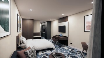 Roupa de alta qualidade, camas de colchão pillowtop, minibar 