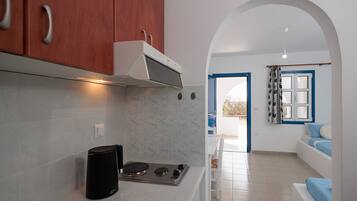 Um frigorífico/congelador grande, uma placa de cozinha