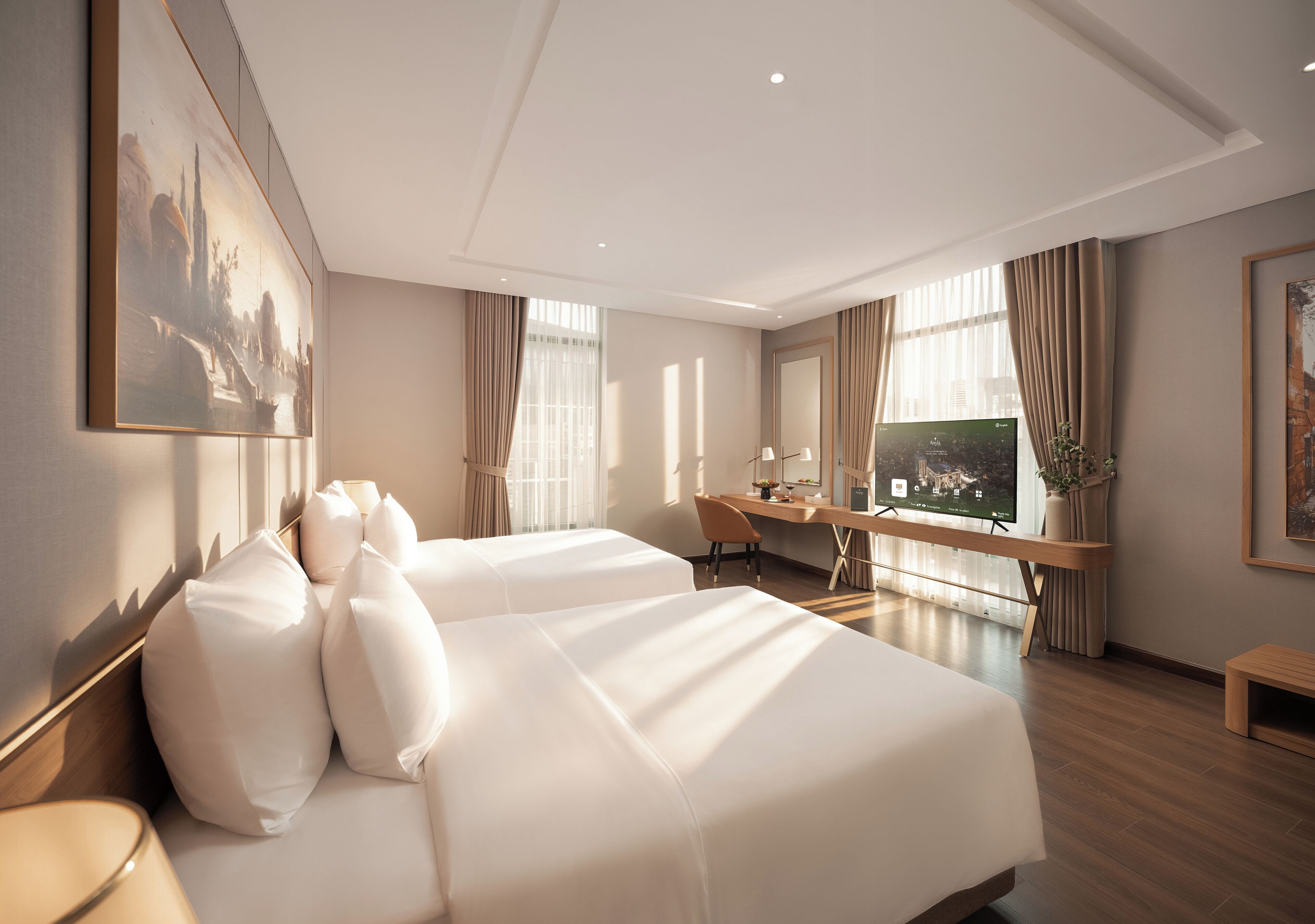 Quarto Duplo Deluxe para 1 Pessoa, 2 camas queen-size | Cofre no quarto, com decoração personalizada 