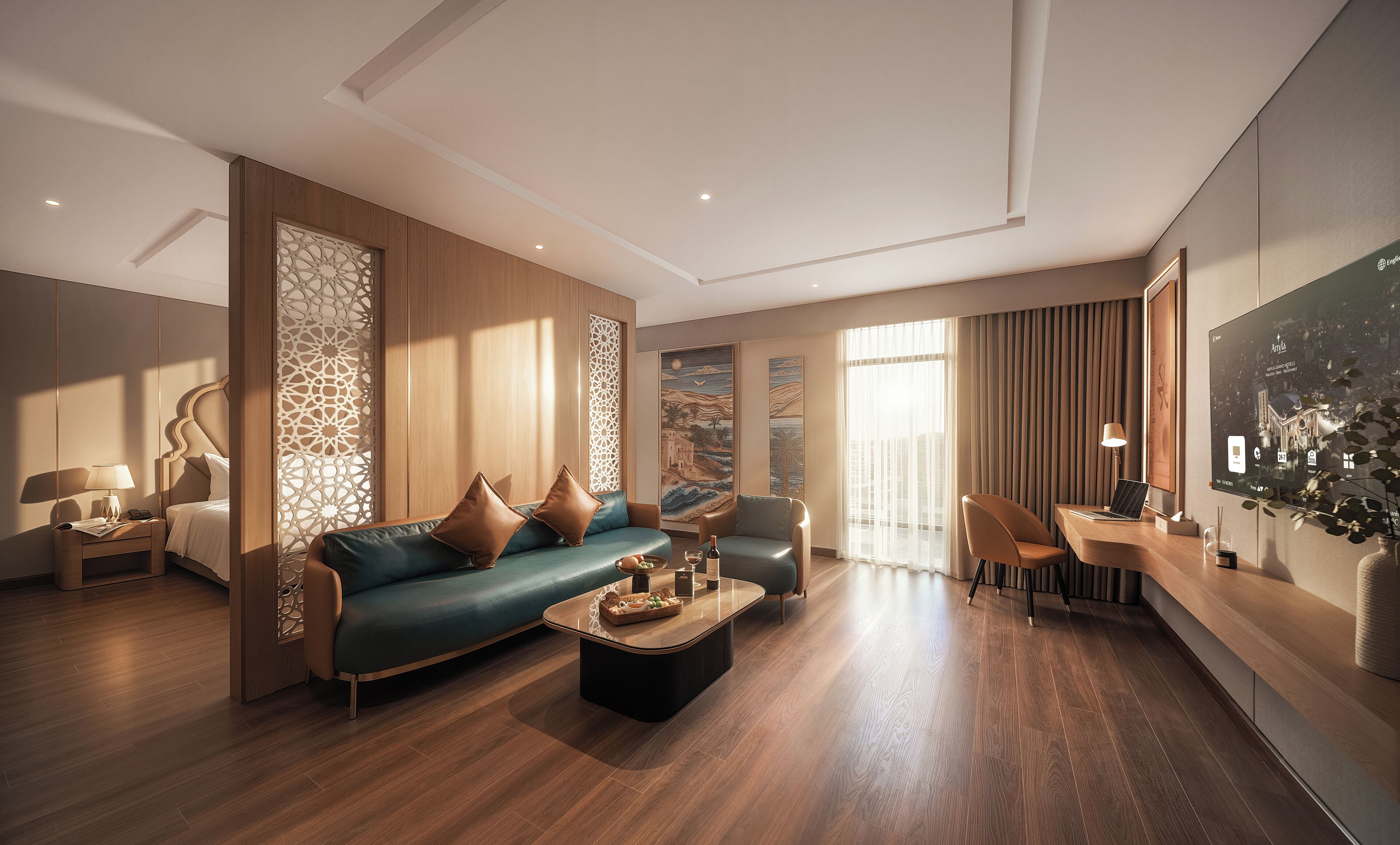 Suite-Estúdio Executiva | Cofre no quarto, com decoração personalizada 