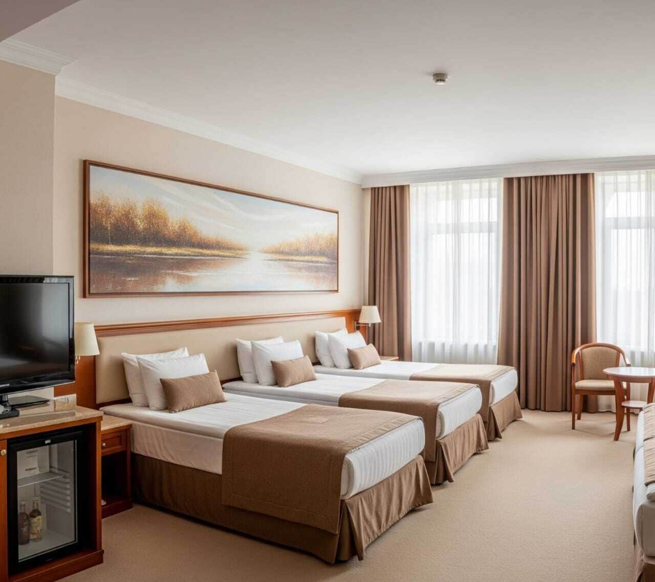 Quarto triplo | Roupas de cama premium, escrivaninha, espaço de trabalho para notebook