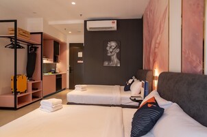 Estúdio Familiar, Vista para a cidade | Ferro/tábua de engomar, Wi-fi grátis, roupa de cama fornecida 