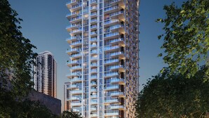 Um edifício alto com várias varandas, janelas amplas e um design arquitetônico moderno.