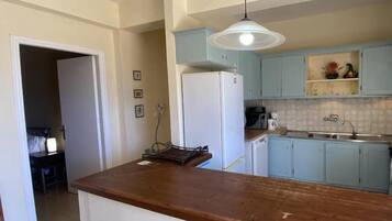 Apartamento, 2 quartos, vista para o jardim | Cozinha privada | Geladeira, cooktop, talheres/pratos/utensílios de cozinha