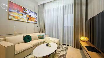 Suite Presidencial, 2 quartos, acesso ao Club Lounge, Vista para a cidade | Lençóis de algodão egípcio, roupa de alta qualidade, edredões de penas